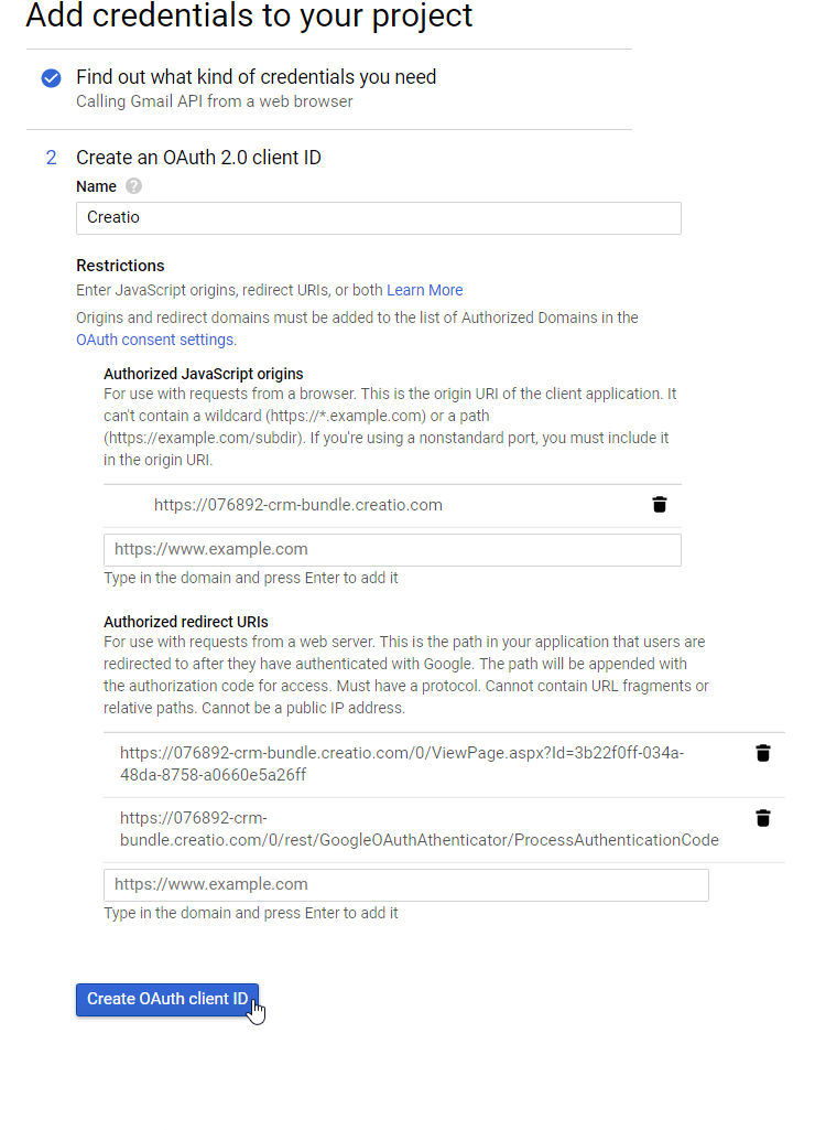 Register Creatio application in Google Workspace | Creatio Academy