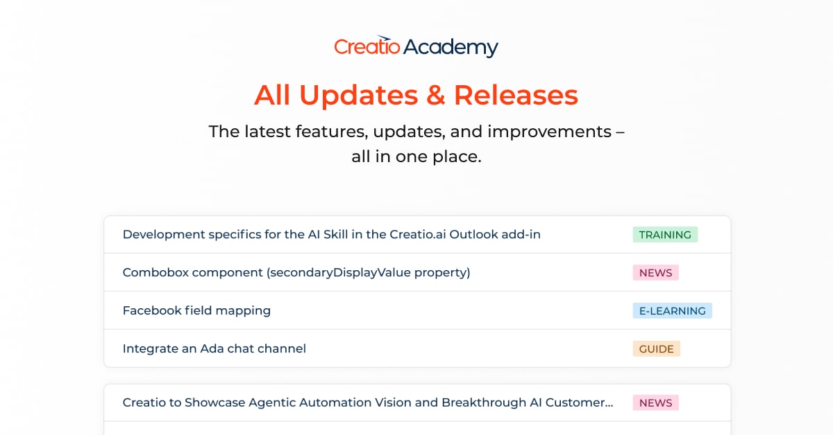 All Updates & Releases | Creatio Academy