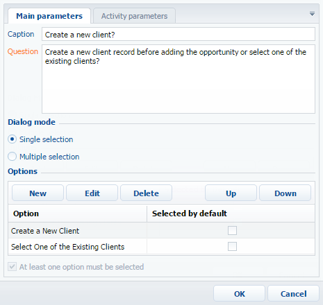[User dialog] process item